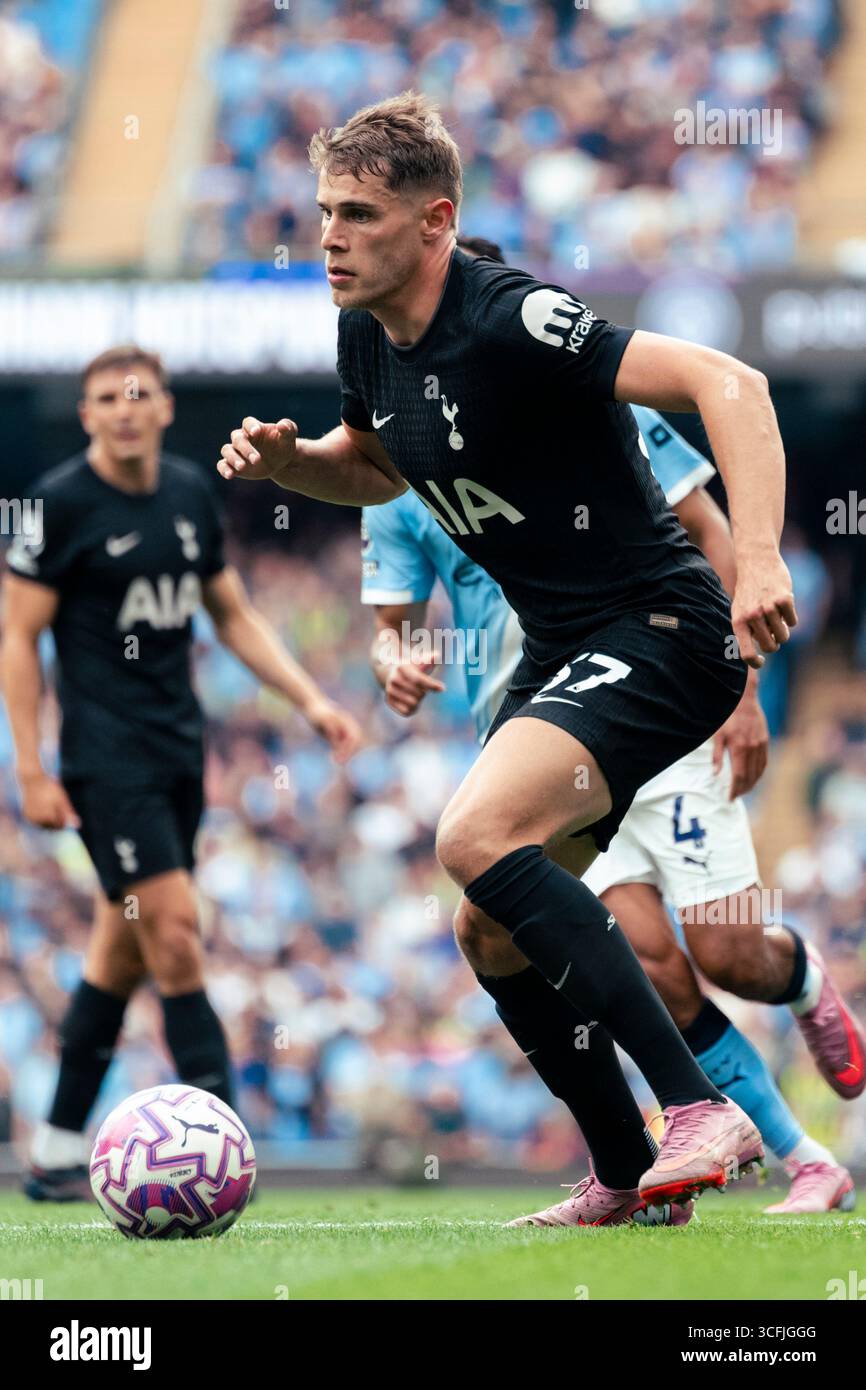 MANCHESTER, ENGLAND - AUGUST 23: Micky van de Ven of Tottenham Hotspur ...