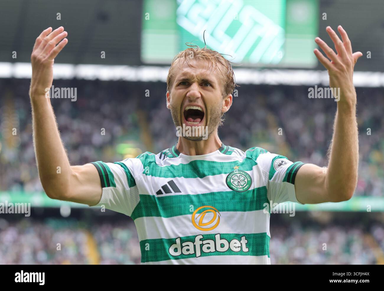 Celtic's Benjamin Nygren celebrates after scoring his sides first goal ...