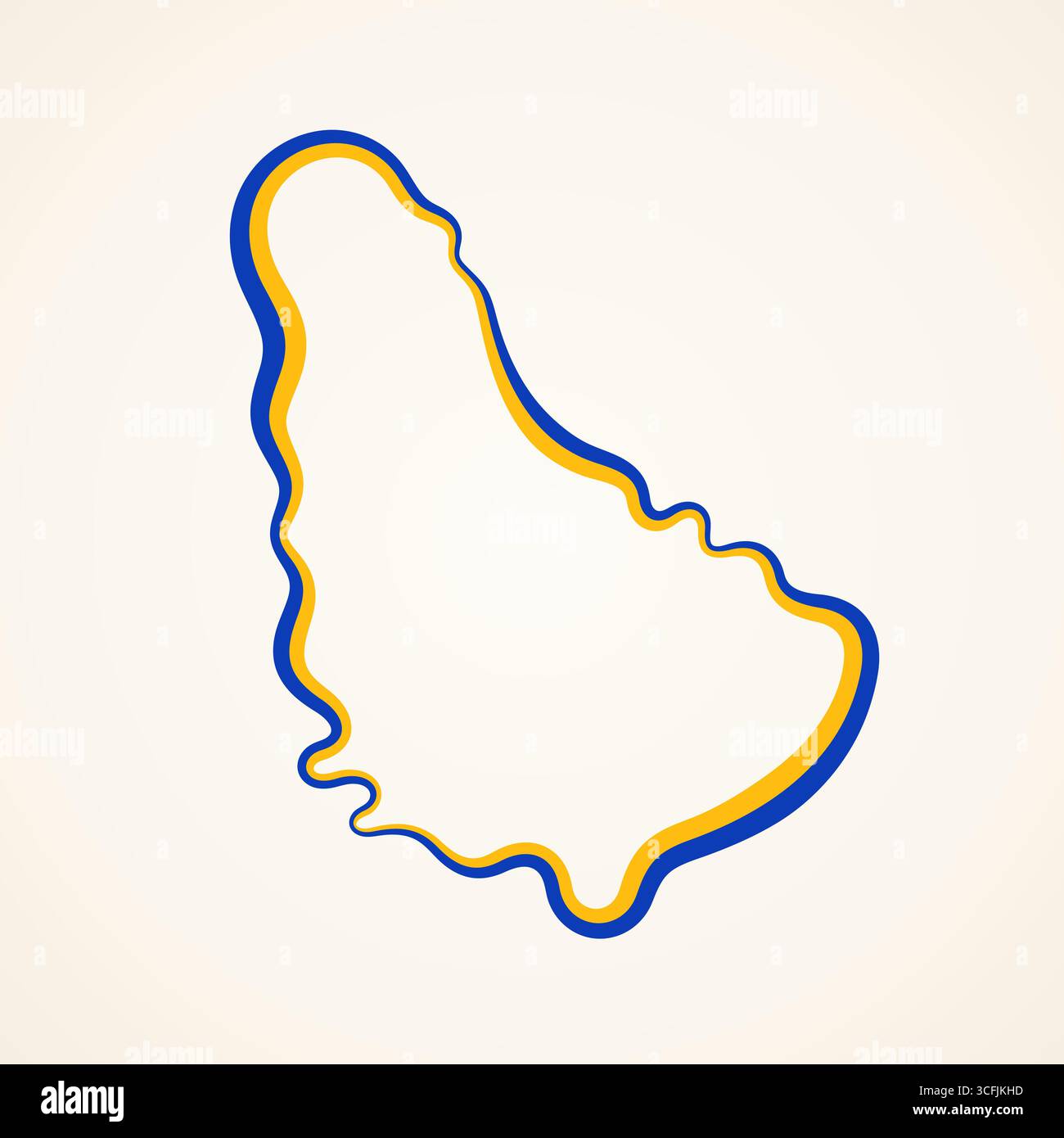 Outline map of Barbados marked with ribbon in colors from the flag ...
