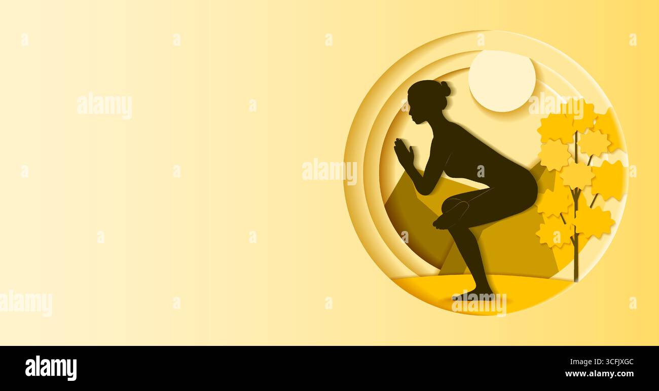 Horizontal template. Eka Pada Utkatasana yoga pose. Figure Four yoga ...
