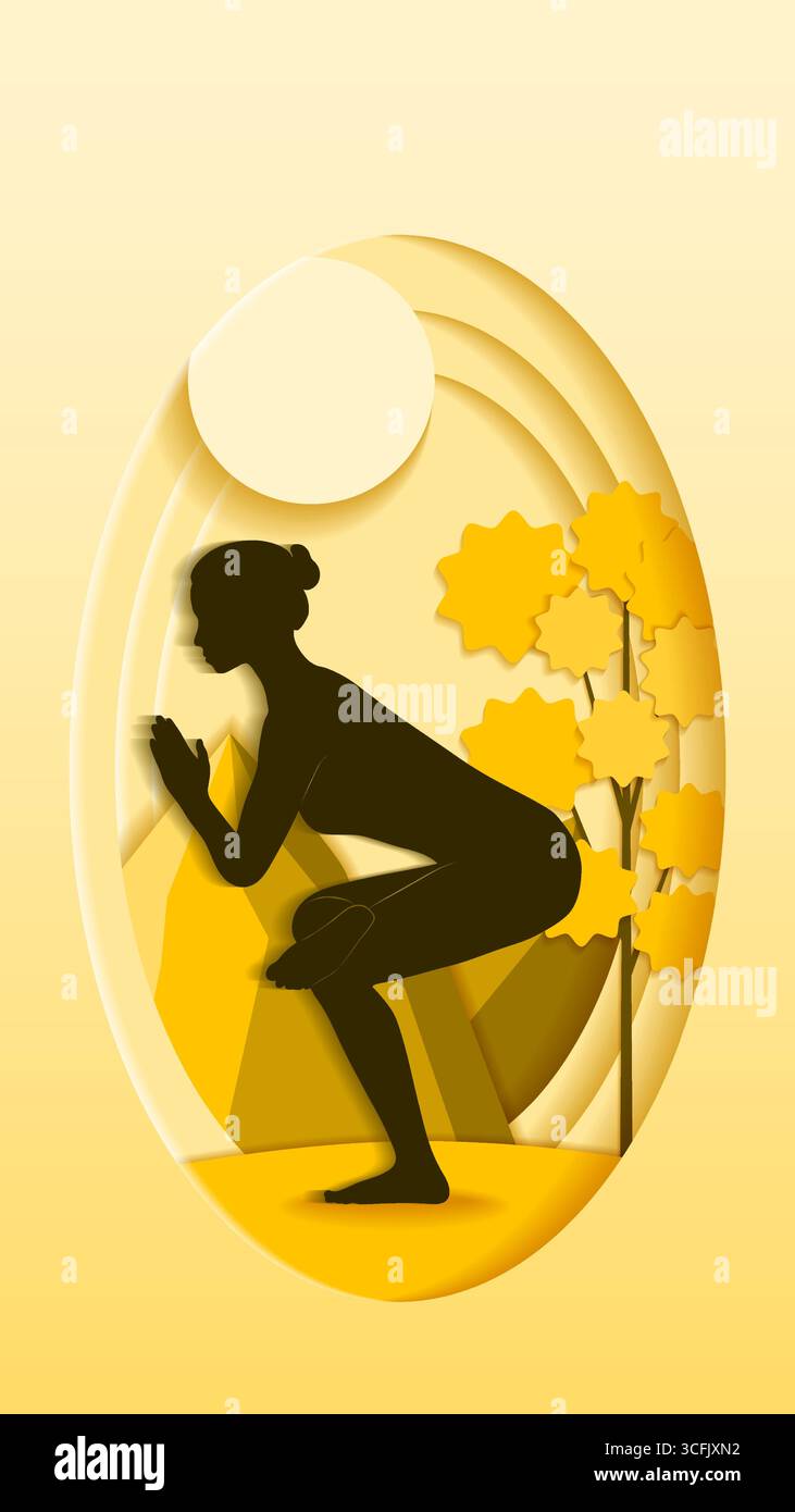 Vertical template. Eka Pada Utkatasana yoga pose. Figure Four yoga pose ...