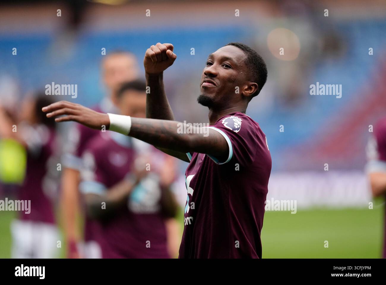 Burnley's Jaidon Anthony celebrates with the fans at the final whistle ...