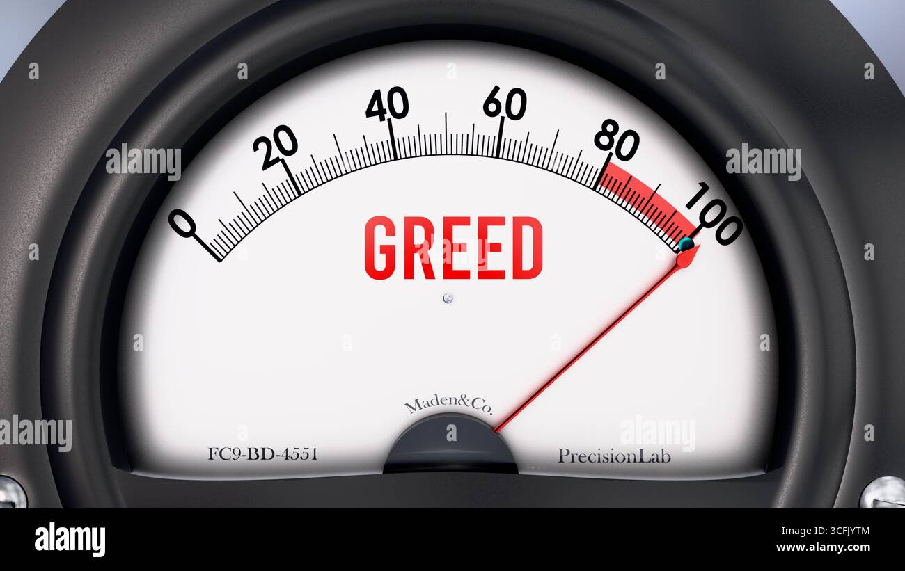 Greed that is hitting a full scale, rising values, showing a very high ...