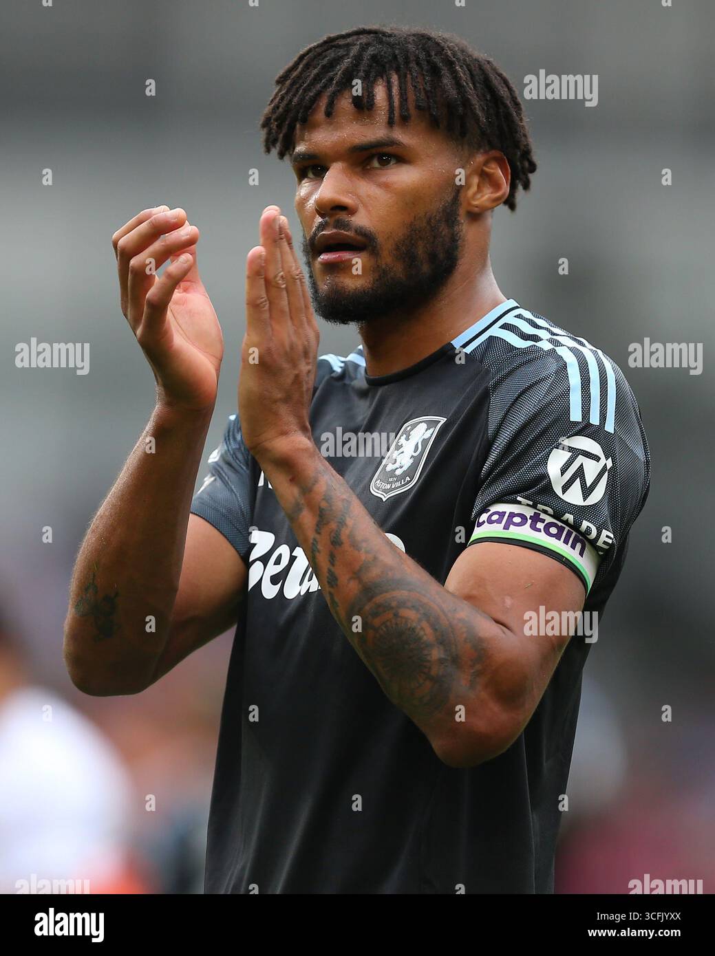 London, England, August 23 2025: Tyrone Mings (5 Aston Villa) applauds ...