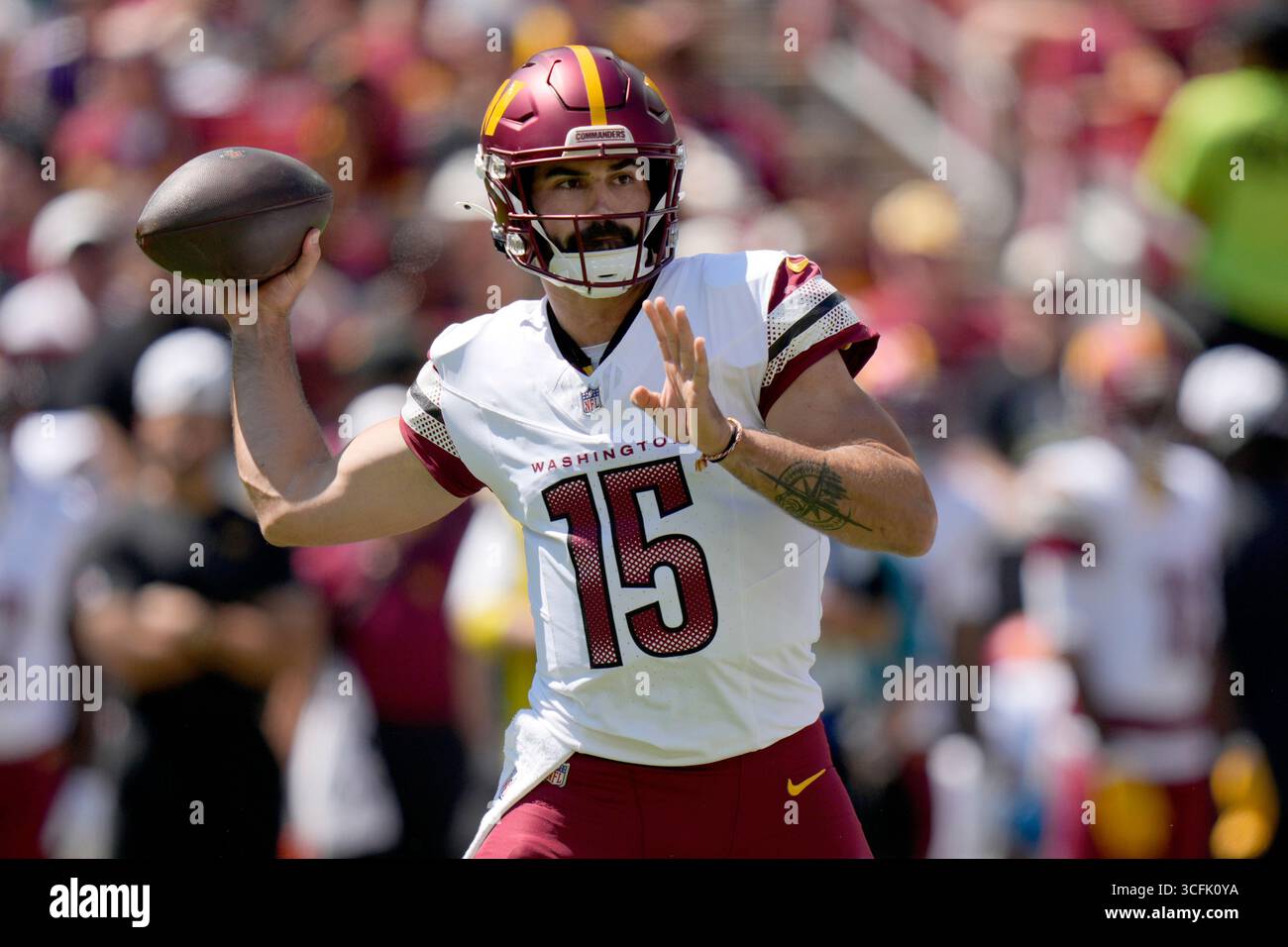 Washington Commanders quarterback Sam Hartman (15) throws during the ...
