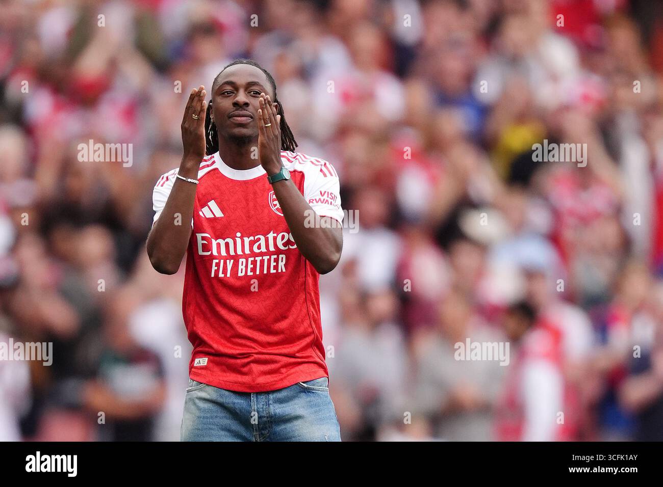 New Arsenal player Eberechi Eze is introduced to the fans ahead of the ...