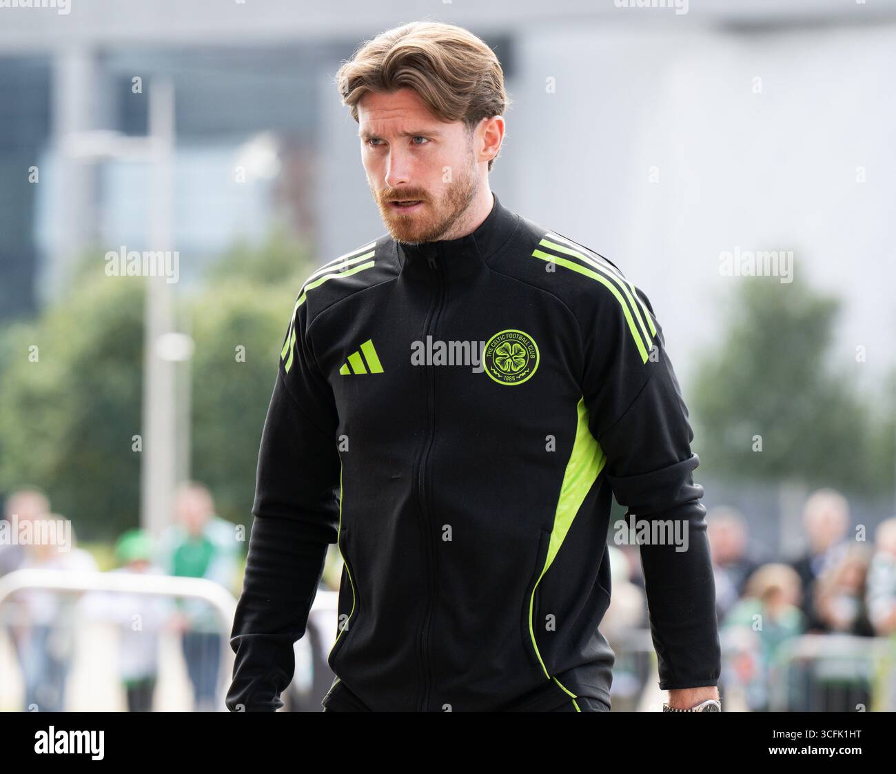 GLASGOW, SCOTLAND - AUGUST 23: Celtic’s Anthony Ralston arrives ahead ...