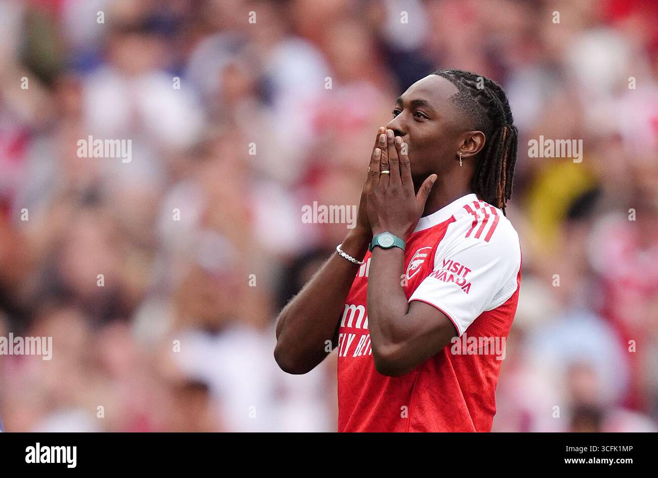 New Arsenal player Eberechi Eze is introduced to the fans ahead of the ...