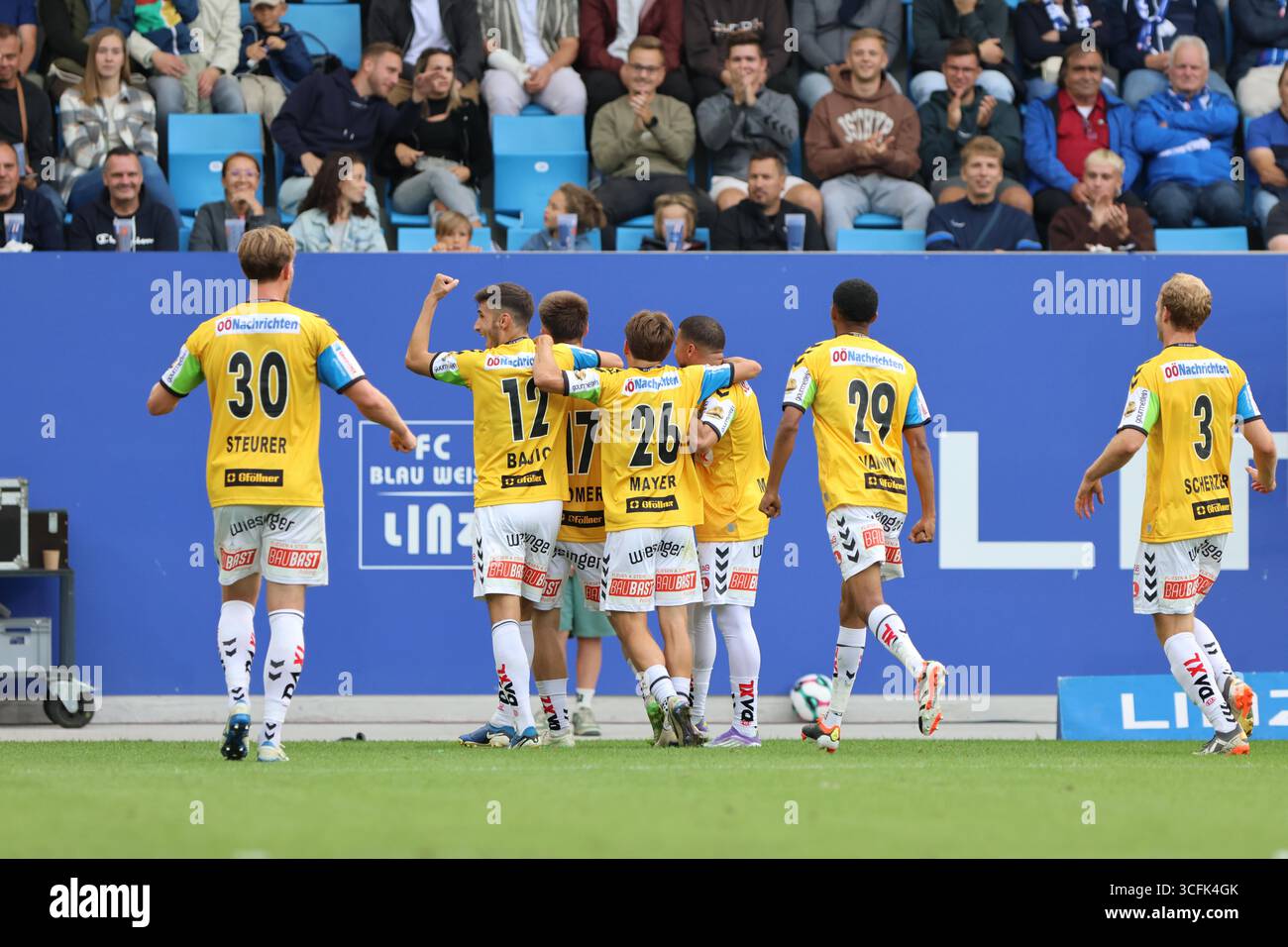 LINZ, AUSTRIA - AUGUST 23: team Ried celebrates the goal to 0:2 during ...