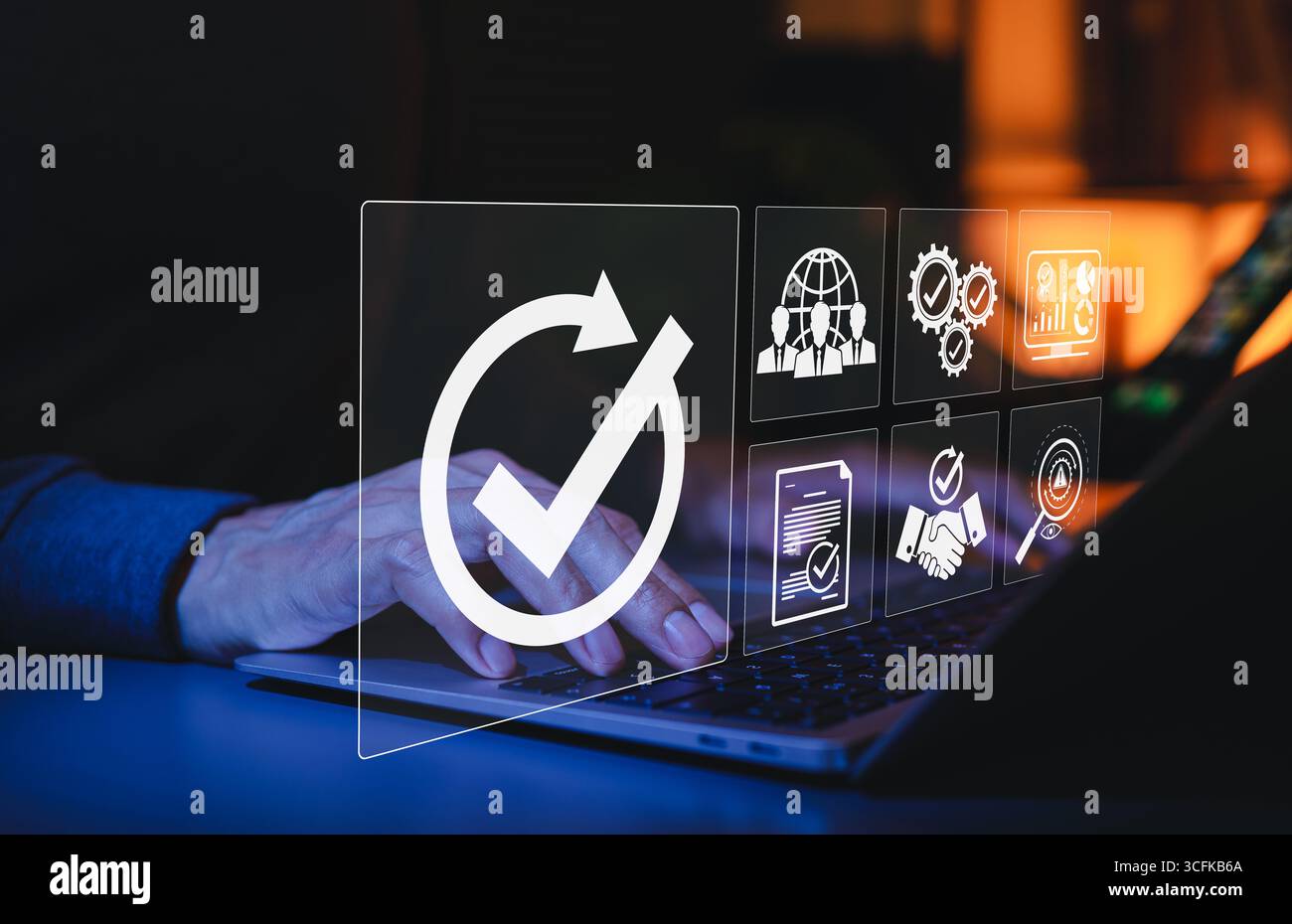 Quality Assurance and Certification Compliance Concept. Person using ...