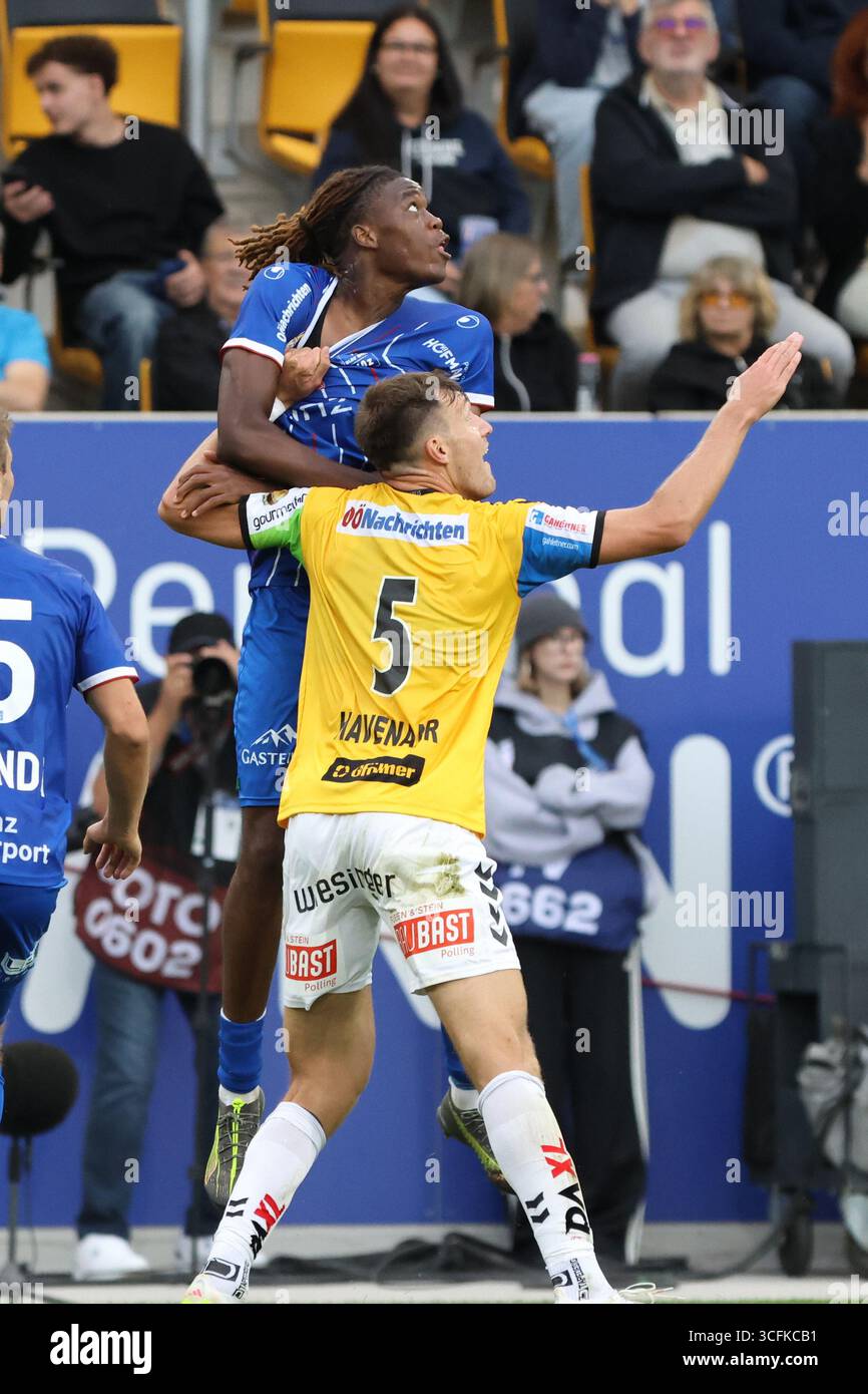 LINZ, AUSTRIA - AUGUST 23: Elias Bakatukanda of Blau Weiss Linz and ...
