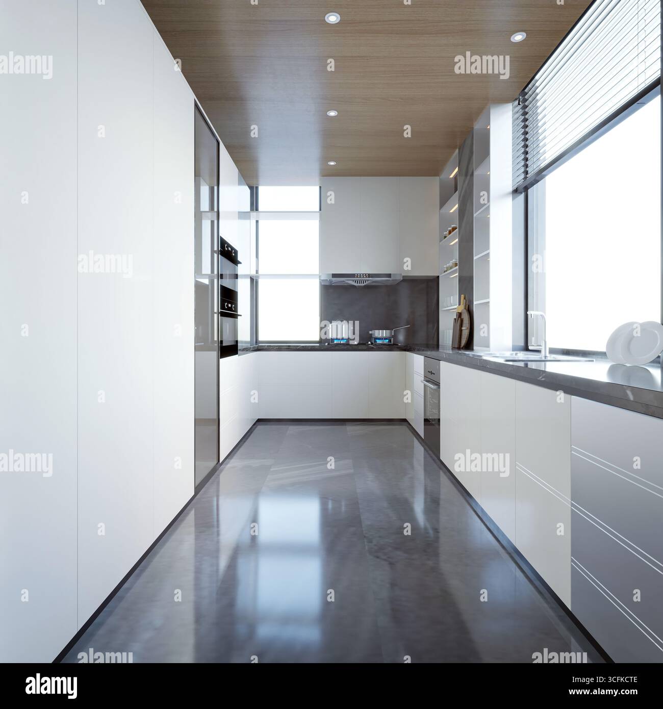 3d render modern kitchen interior Stock Photo - Alamy