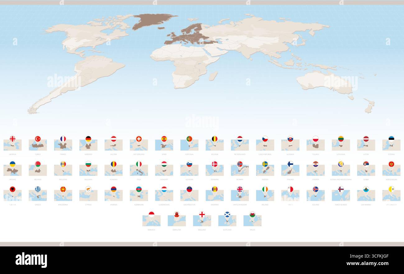 Rectangular Maps of Europe with Flag Pins. Europe Map Collection ...