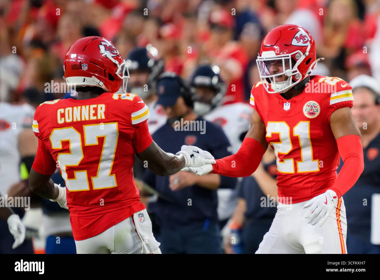 Kansas City Chiefs safety Chamarri Conner (27) congratulates Chiefs ...