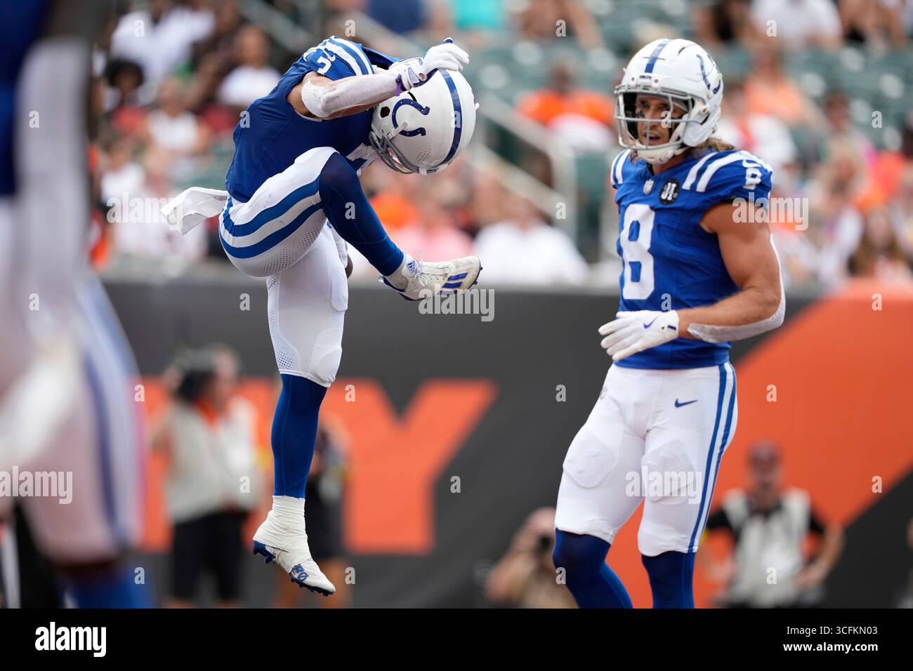 Indianapolis Colts wide receiver Coleman Owen celebrates a touchdown ...