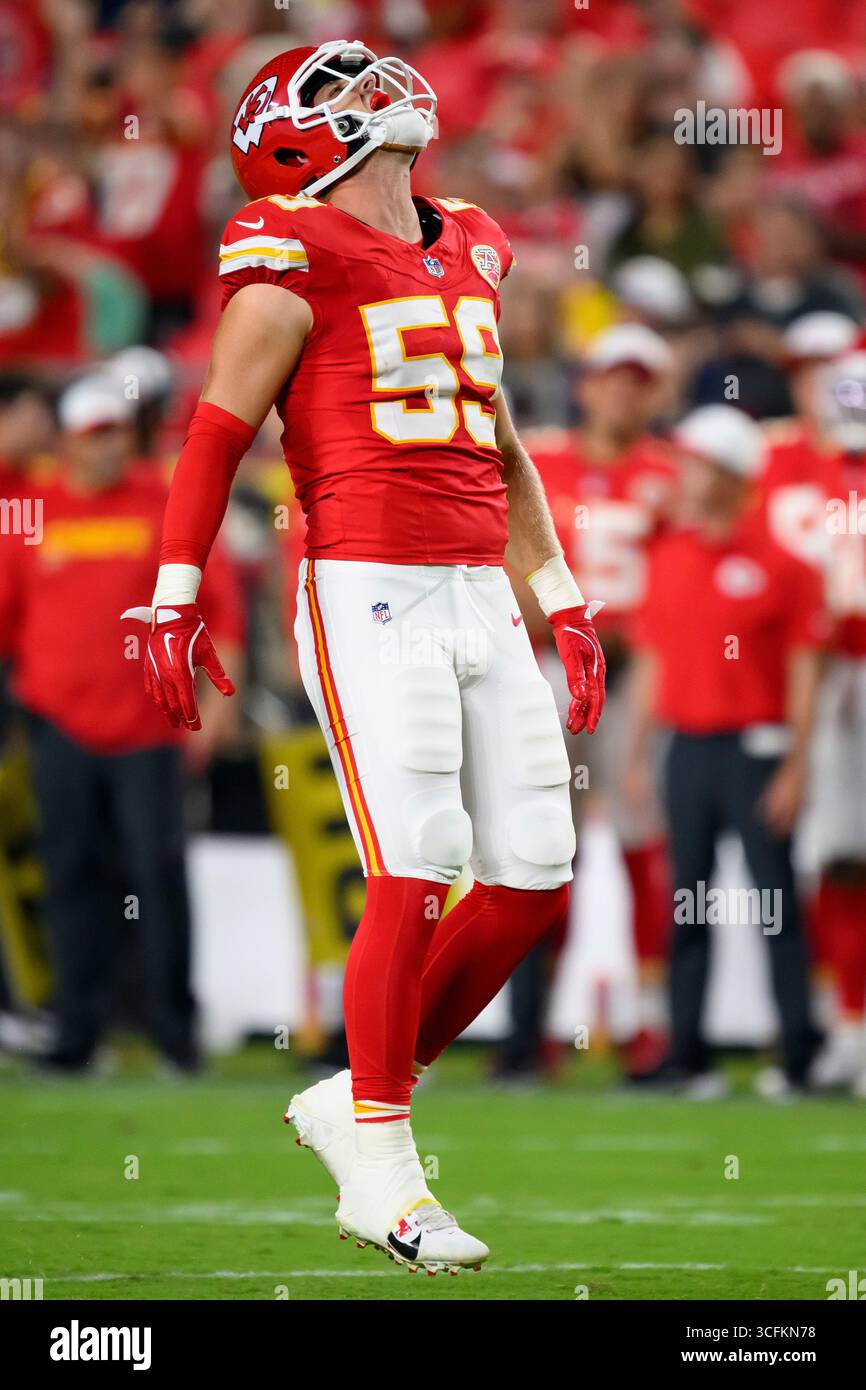 Kansas City Chiefs linebacker Cooper McDonald celebrates a sack against ...