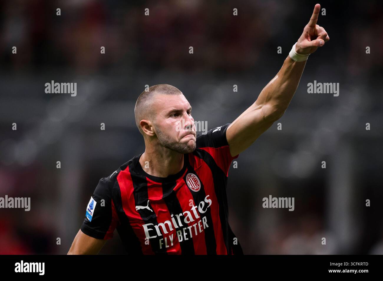 Strahinja Pavlovic of AC Milan celebrates after scoring a goal during ...