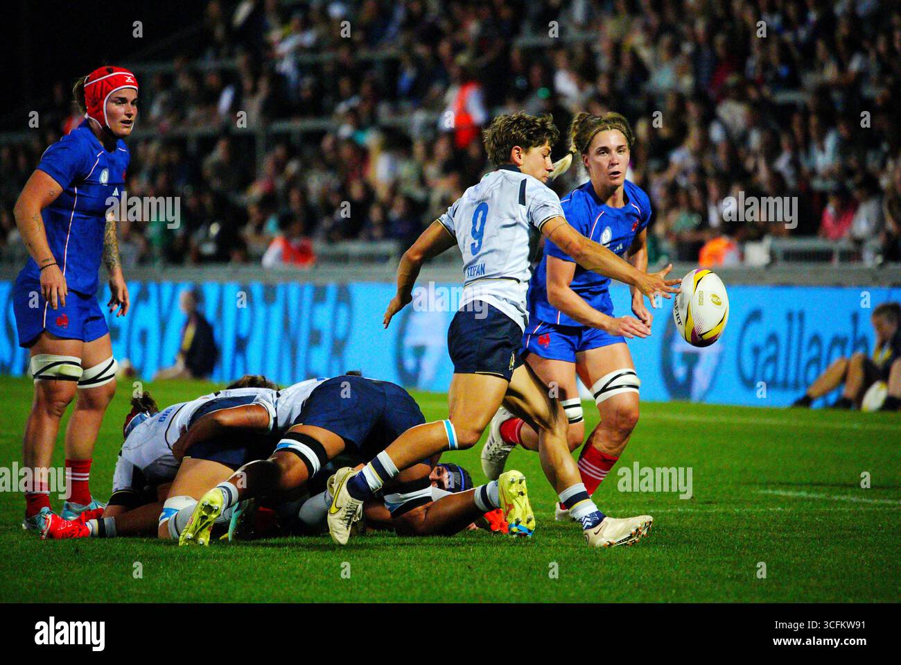Italy's Sofia Stefan in action during the Women's Rugby World Cup 2025 Pool D match at Sandy ...