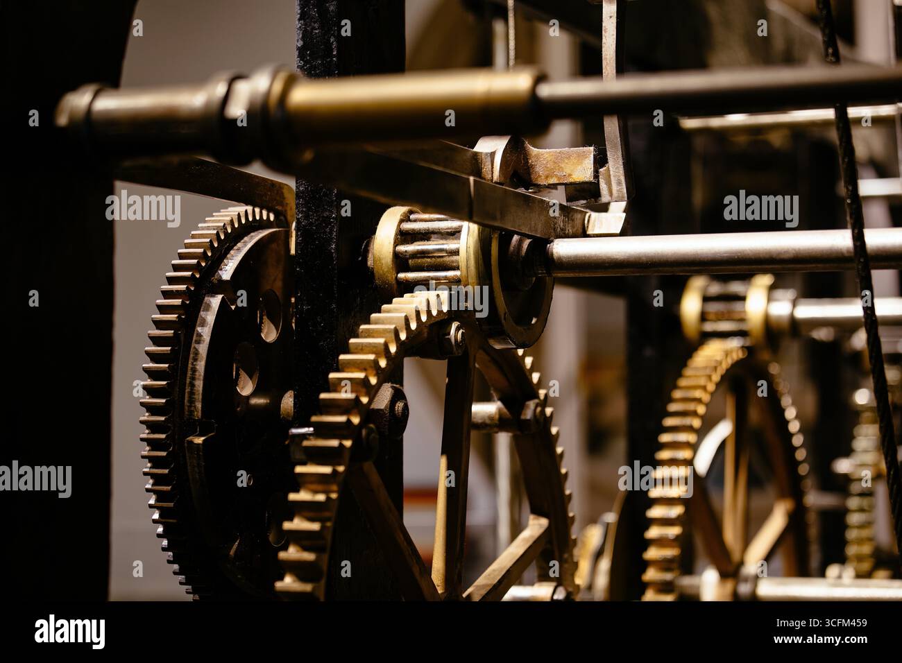 Old clock mechanism, clock gears, close up Stock Photo - Alamy