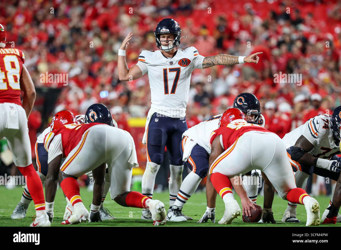 August 22, 2025: Chicago Bears quarterback Tyson Bagent (17) motions ...