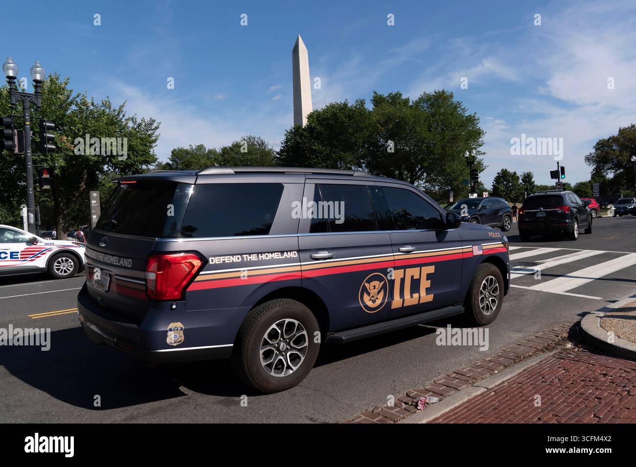 An ICE police SUV patrols the National Mall Saturday, Aug. 23, 2025, in ...