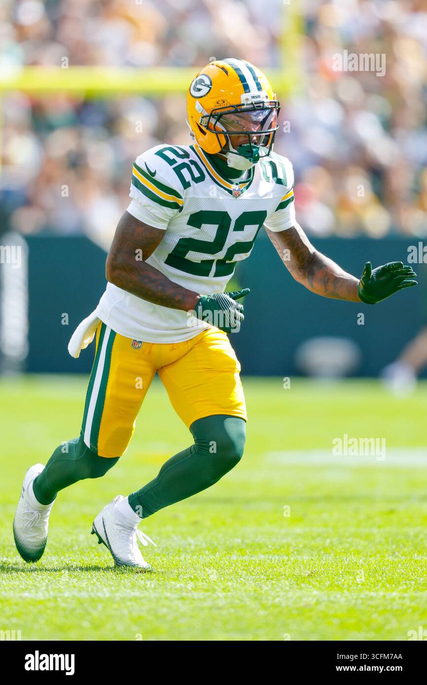 Green Bay Packers wide receiver Matthew Golden (22) runs a route against the Seattle Seahawks ...