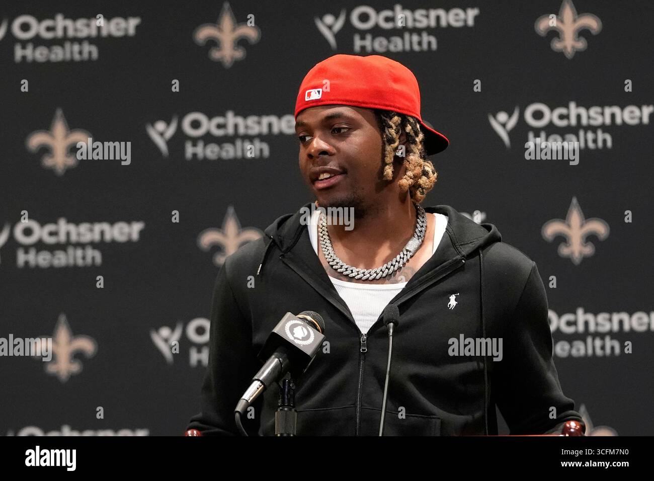 New Orleans Saints cornerback Quincy Riley responds to questions during ...