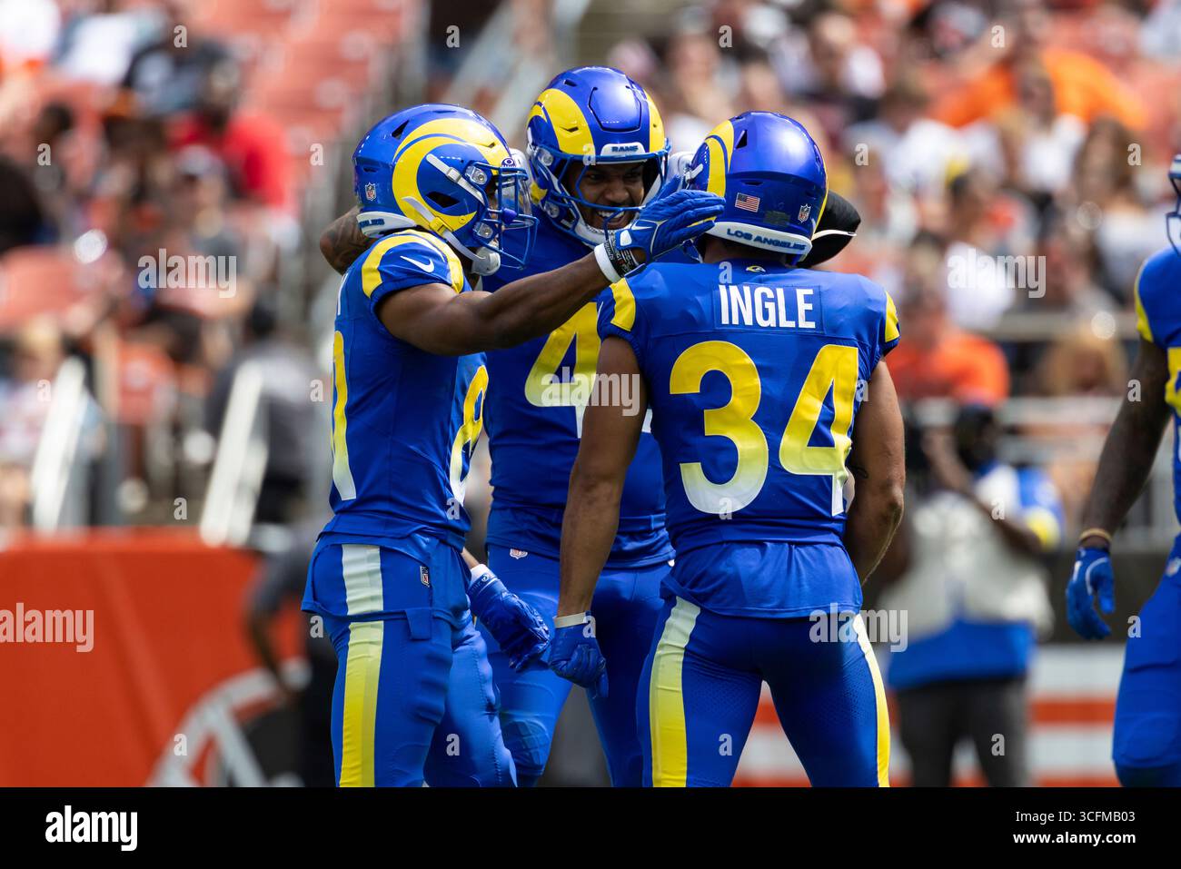 Teammates celebrate with Los Angeles Rams safety Tanner Ingle (34 ...