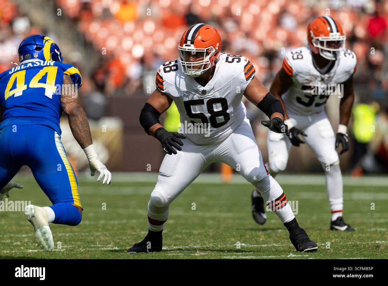 Cleveland Browns offensive tackle Sebastian Gutierrez (58) blocks ...