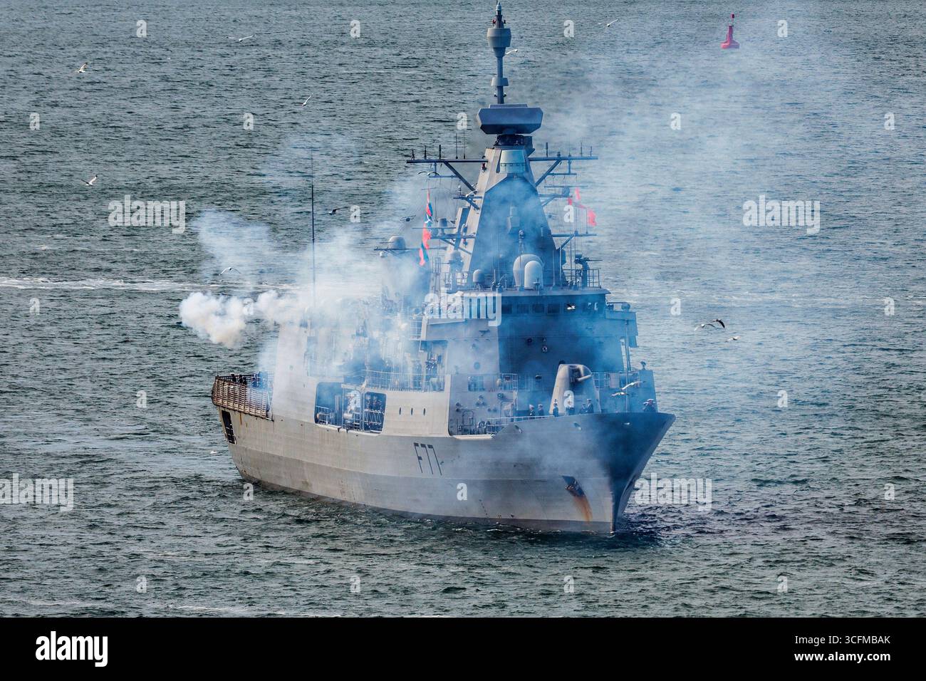 Auckland, New Zealand, 24 Aug, 2025. HMNZS Te Kaha returns to Devonport ...
