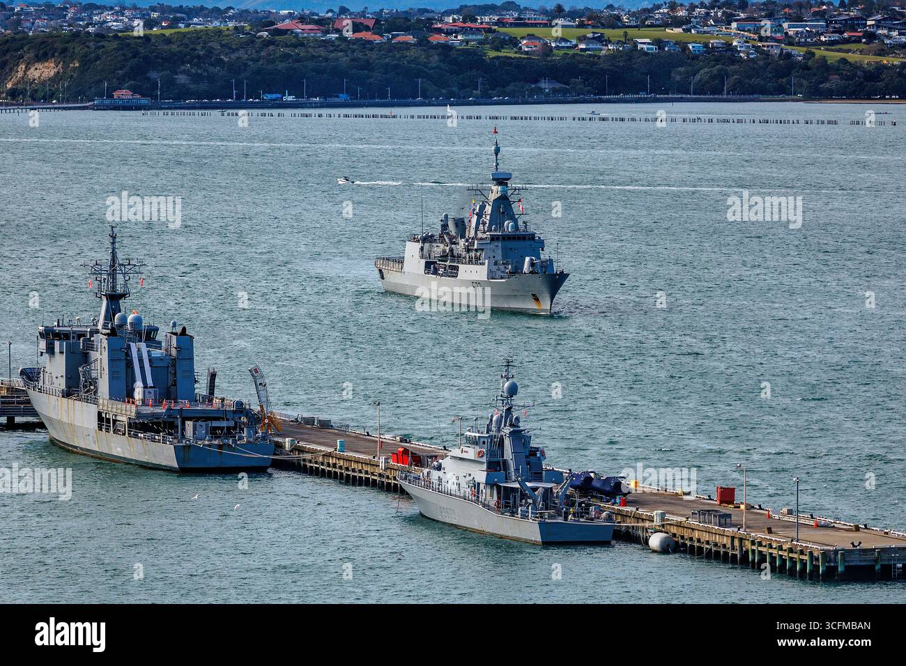 Auckland, New Zealand, 24 Aug, 2025. HMNZS Te Kaha returns to Devonport ...