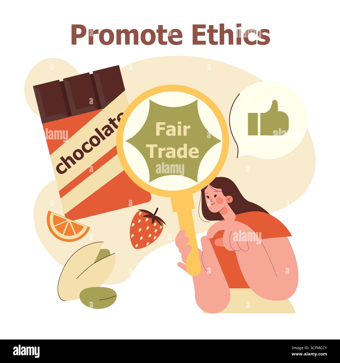 Vector illustration depicting a person promoting fair trade ethics with ...