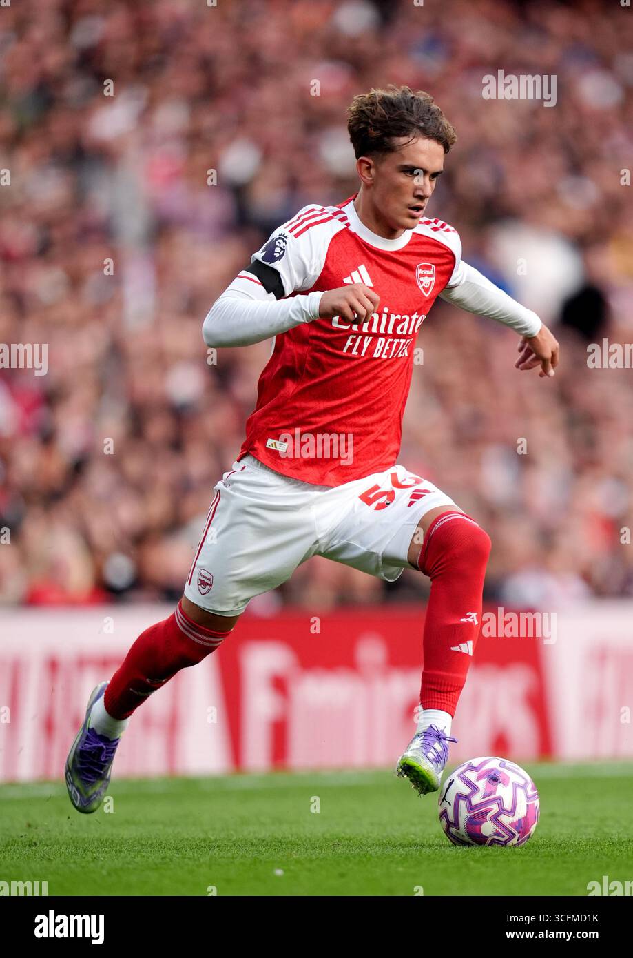 Arsenal’s Max Dowman during the Premier League match at the Emirates ...