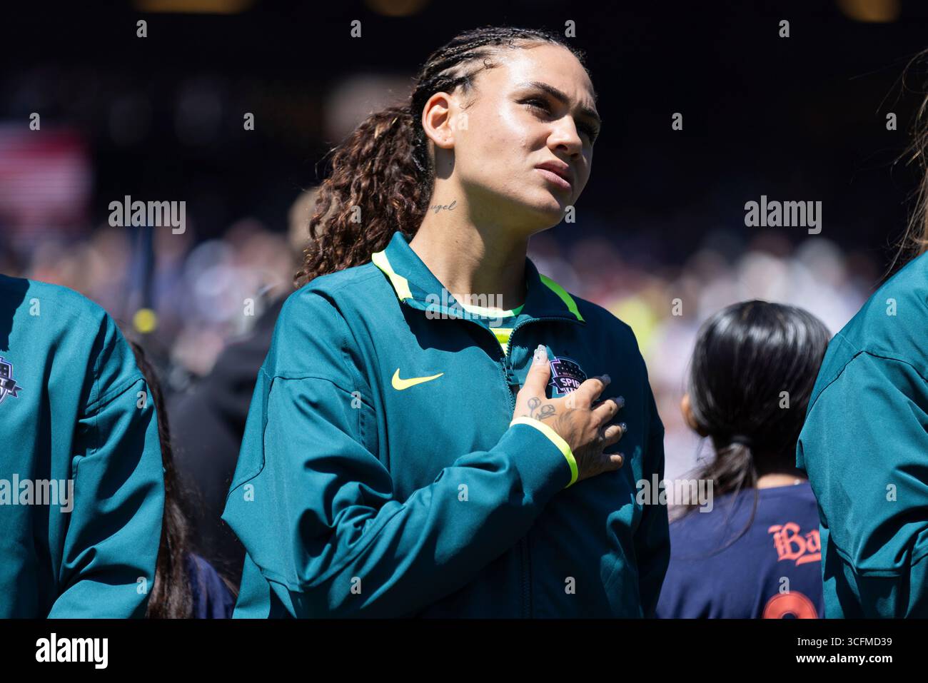 Washington Spirit's forward Trinity Rodman stands for the national ...