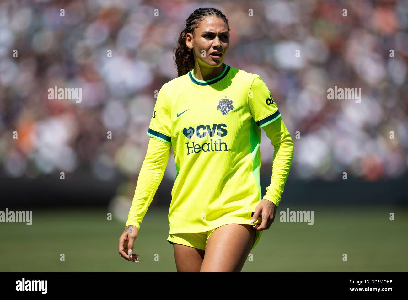 Washington Spirit's forward Trinity Rodman stands during the second ...