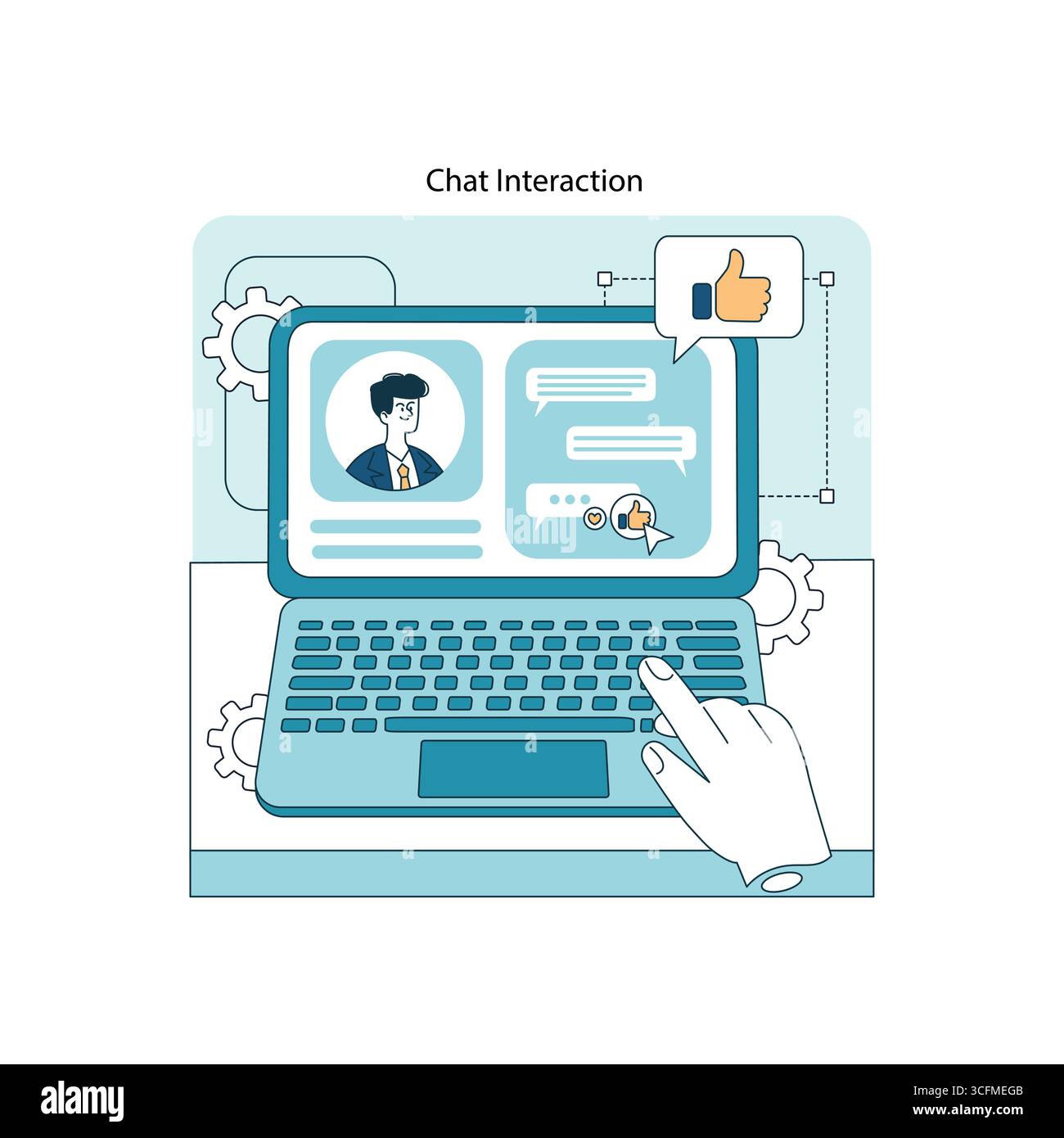 Vector illustration of a hand interacting with a laptop displaying a ...