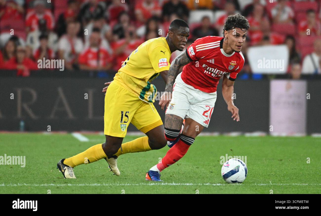 Lisbon, Portugal. 23 Aug 2025. Richard Rios of Benfica in action against Yaya of Tondela during ...