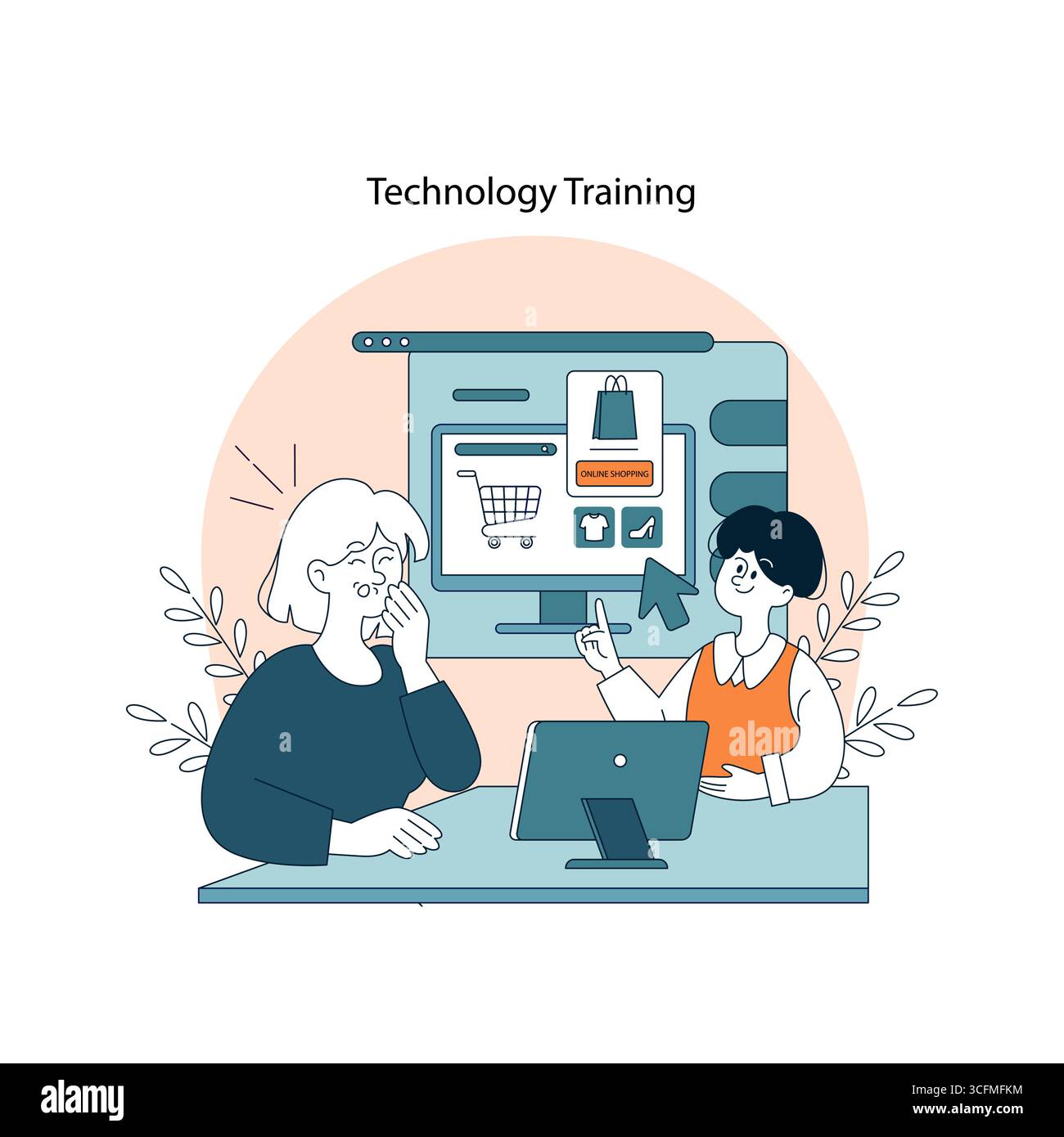 Connection Between Generations. Young person helping older adult learn ...