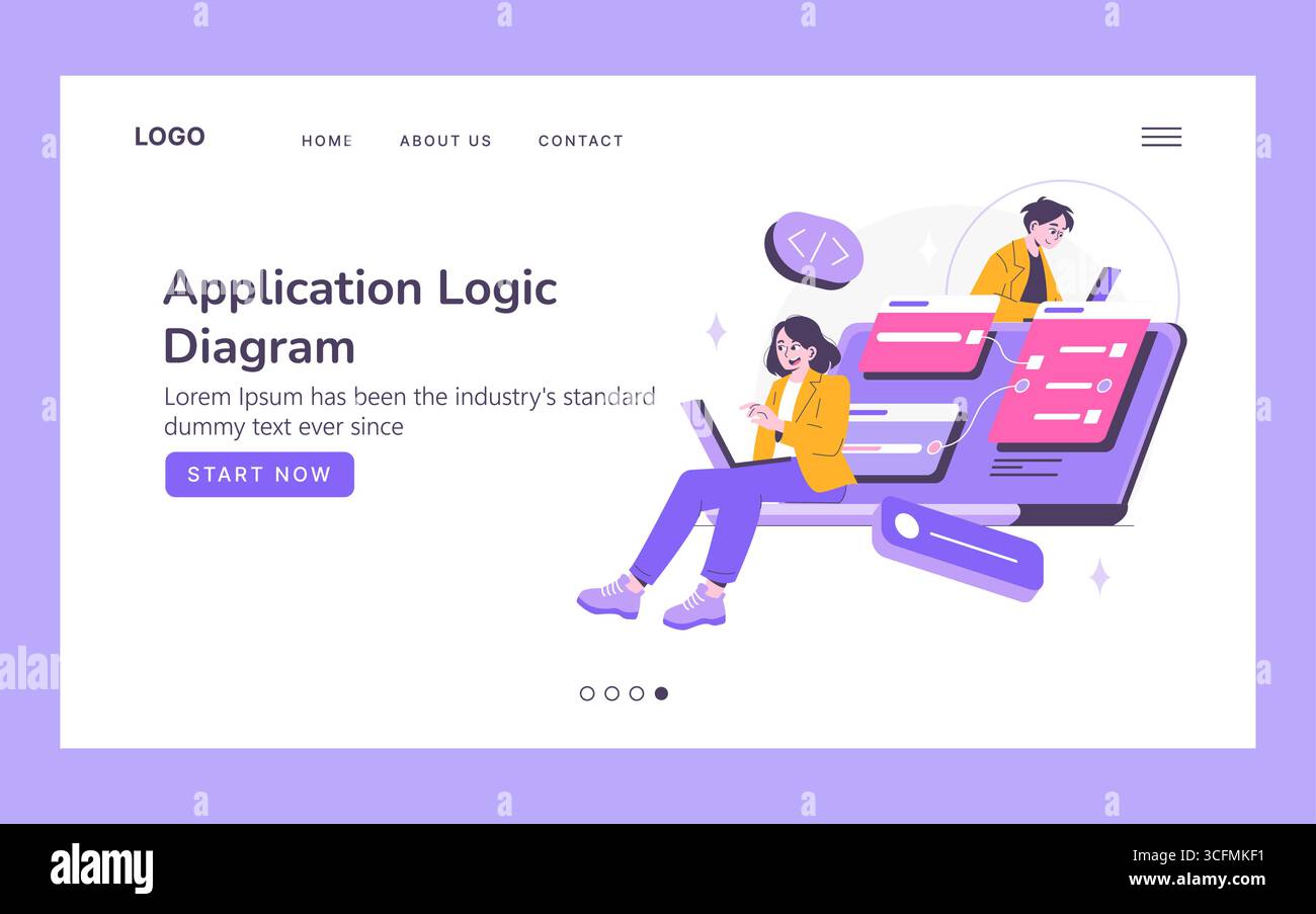 Vector illustration of application logic diagram with two developers ...