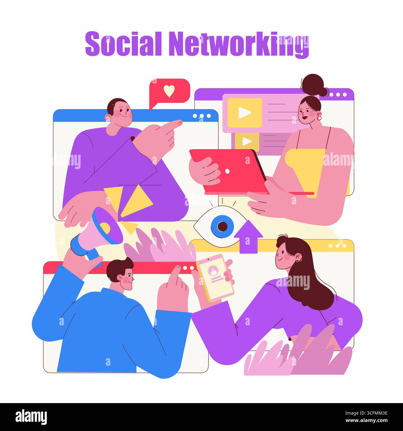 Illustration depicting social sharing on digital platforms hi-res stock ...