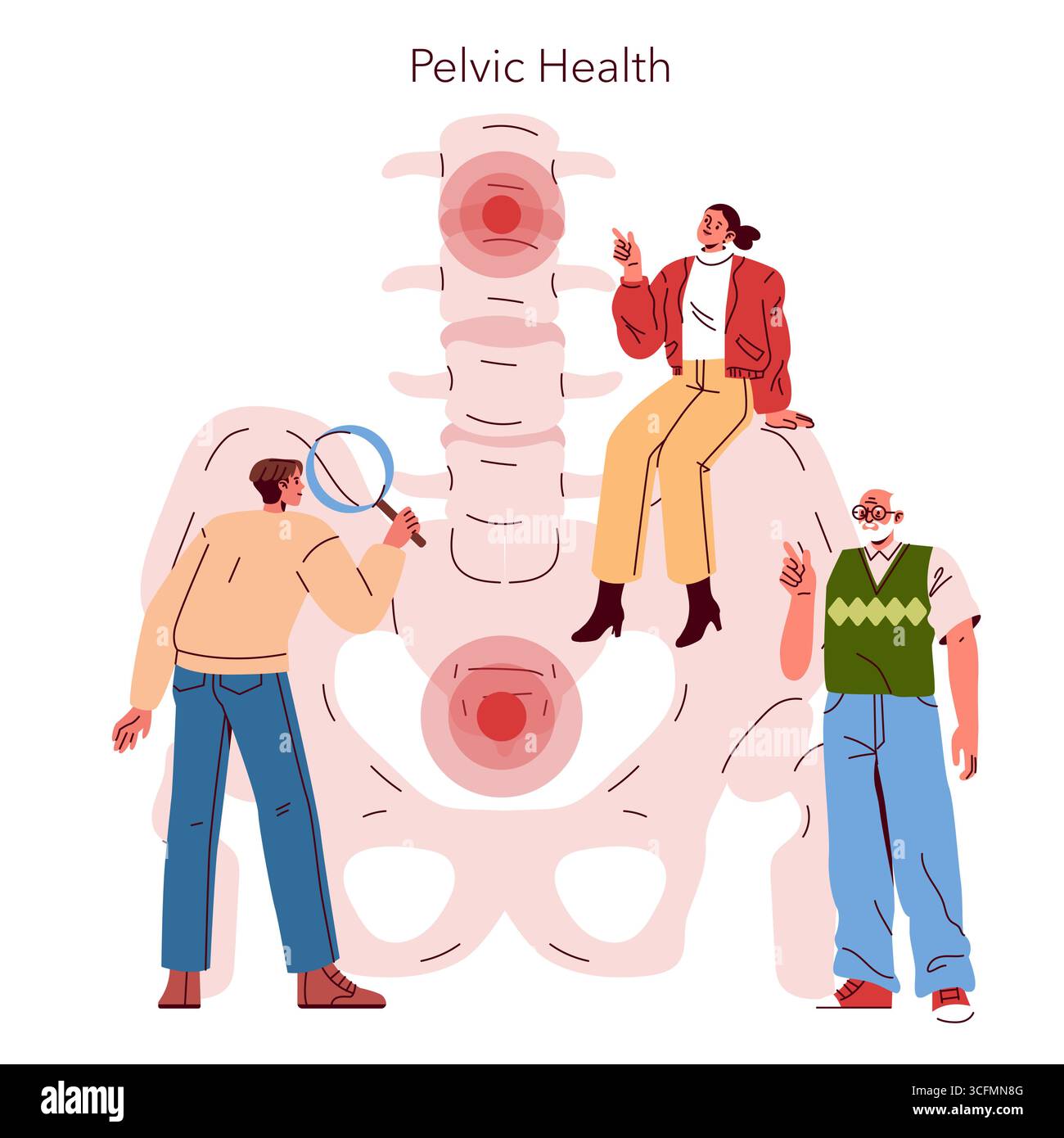 Vector illustration featuring three people discussing pelvic health ...