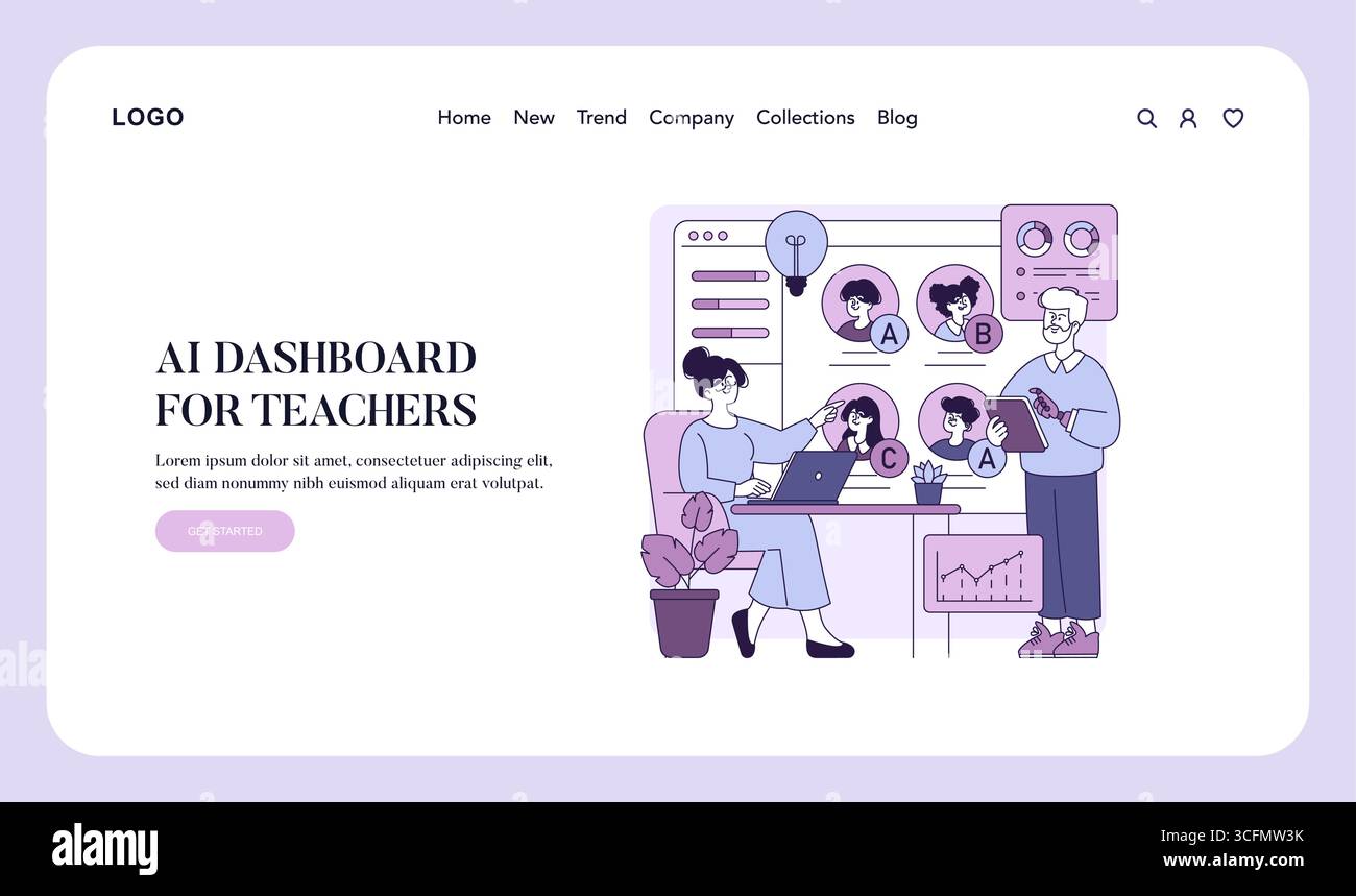 Vector illustration shows teachers using an AI dashboard for ...