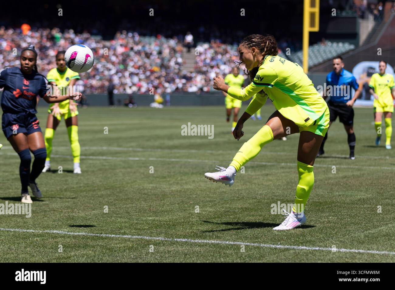 Washington Spirit forward Trinity Rodman, right, has her shot blocked ...