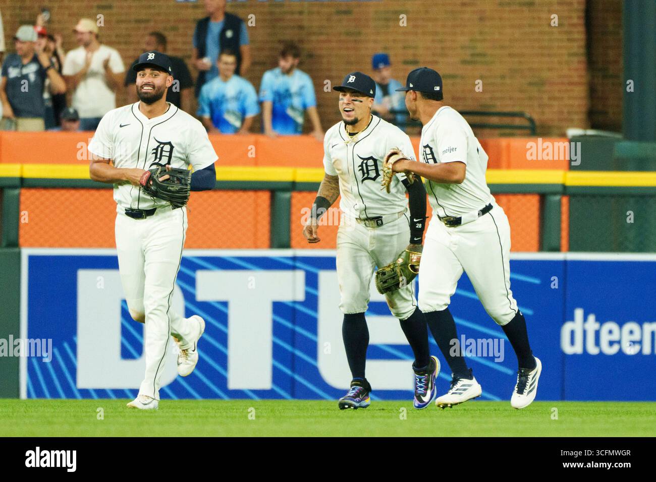 From left to right, Detroit Tigers outfielders Riley Greene, Javier ...
