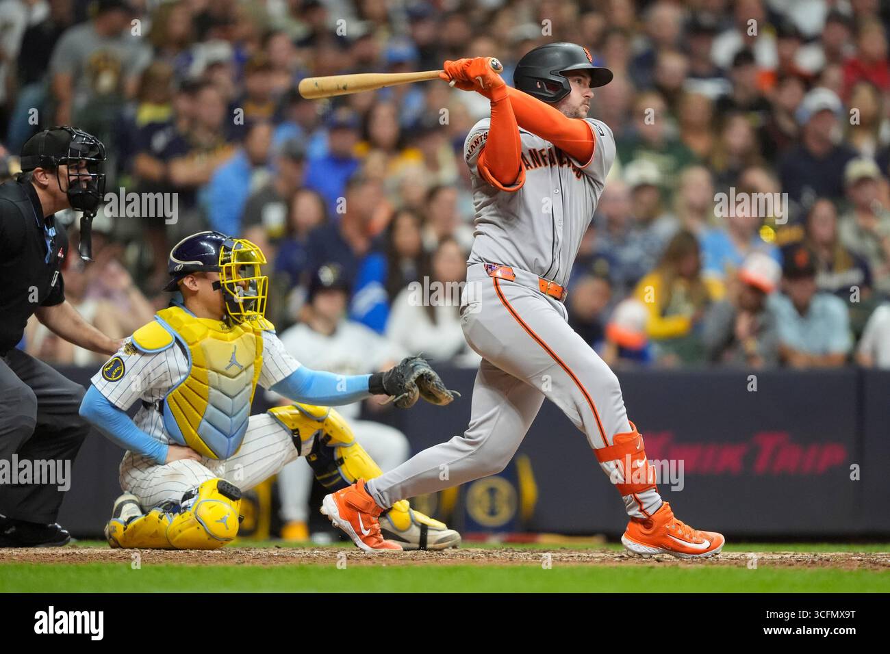 San Francisco Giants' Patrick Bailey hits an RBI single during the ...