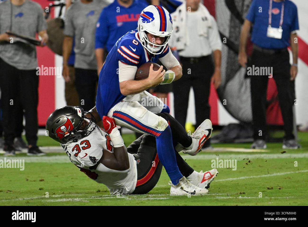 Buffalo Bills quarterback Shane Buechele is sacked by Tampa Bay ...