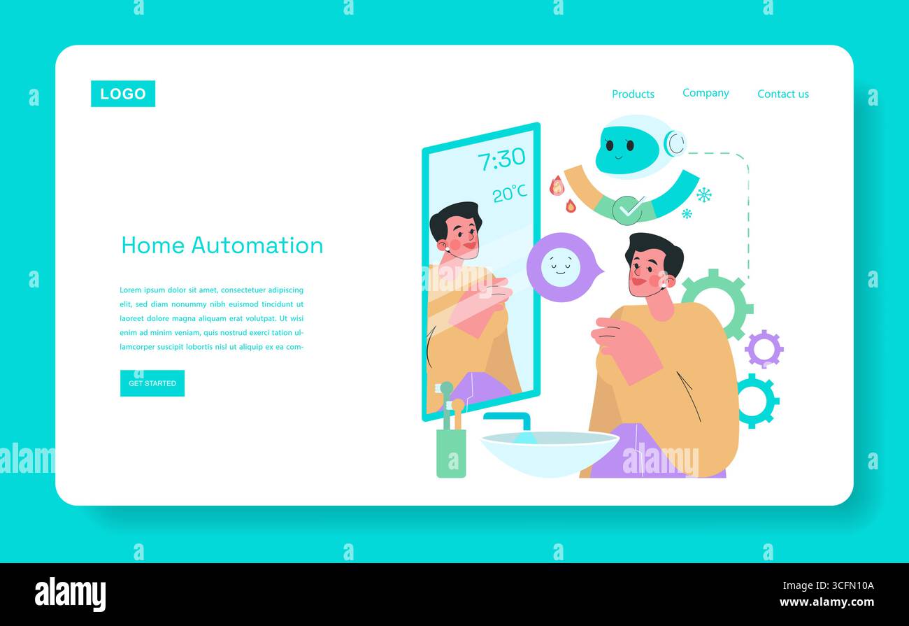 Vector illustration depicting a man interacting with smart home ...