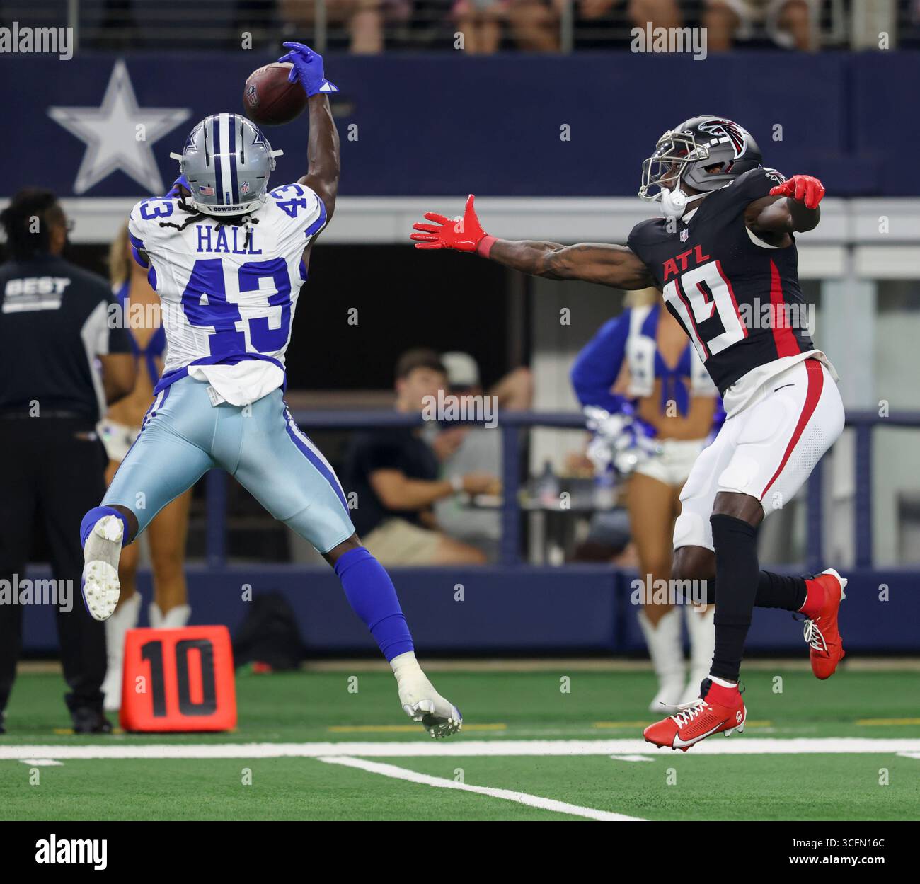 Dallas Cowboys cornerback Kemon Hall (43) breaks up a pass intended for ...