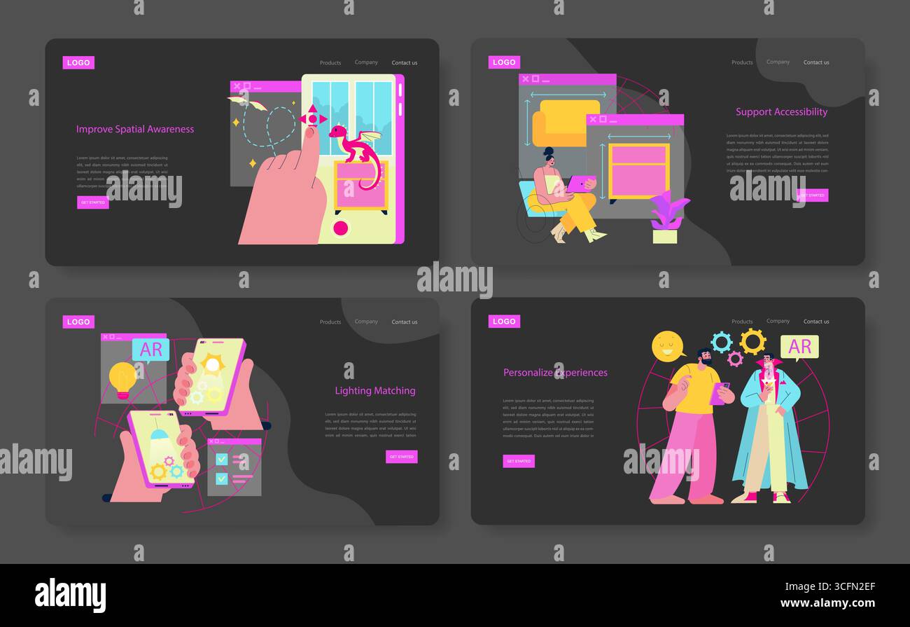 Vector illustration set showcasing the use of augmented reality in ...