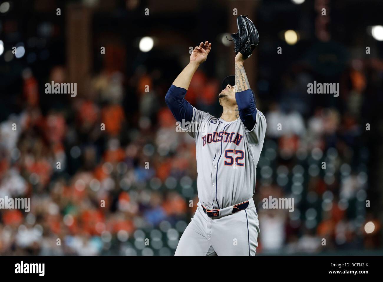 Houston Astros pitcher Bryan Abreu (52) gestures after recording the ...